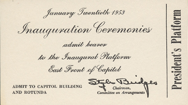U.S. Senate: 1953 Inauguration Ticket, front